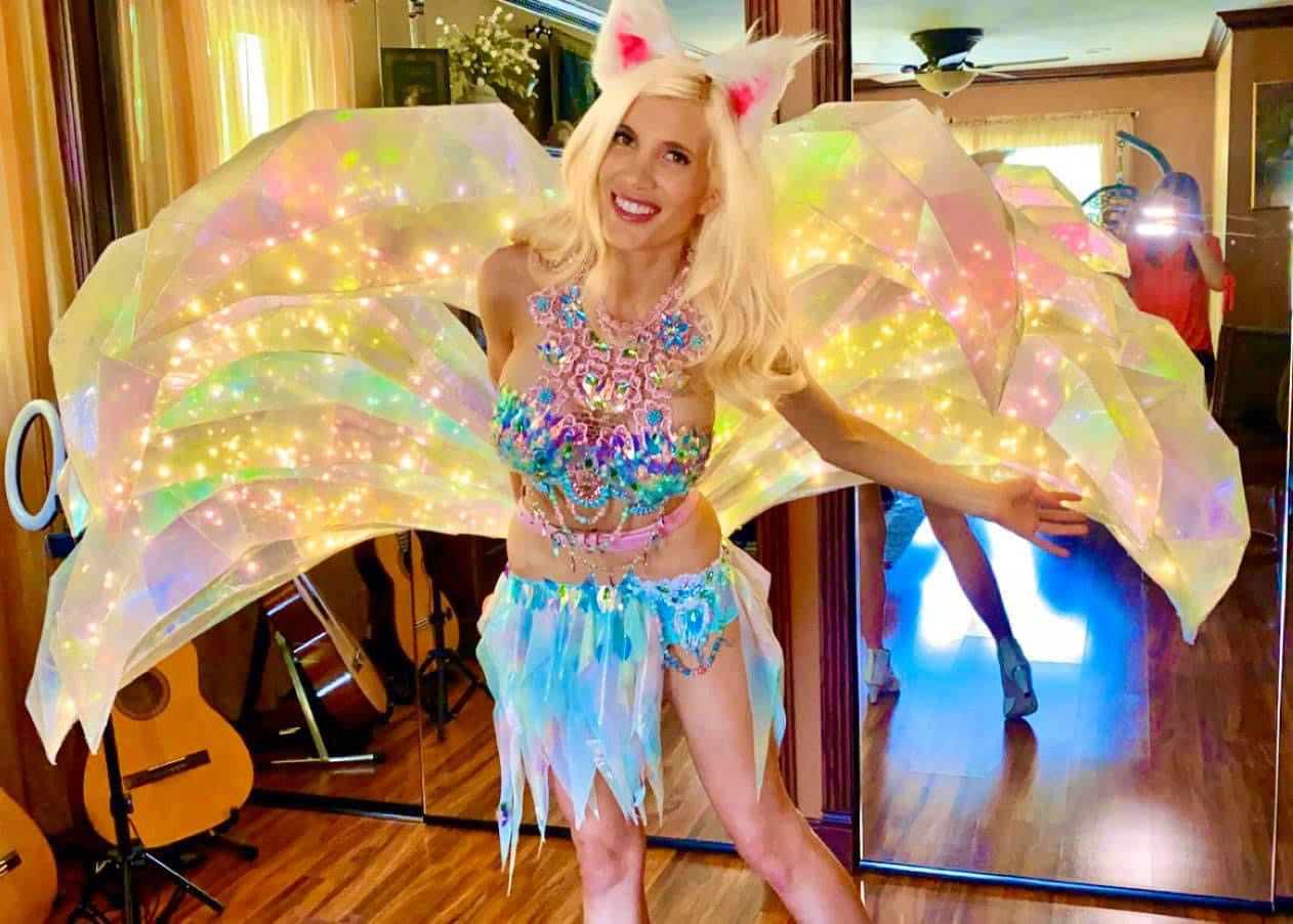 Blue Holographic Pastel Rainbow Flower Fairy Bra and Bottom Costume Ha ...