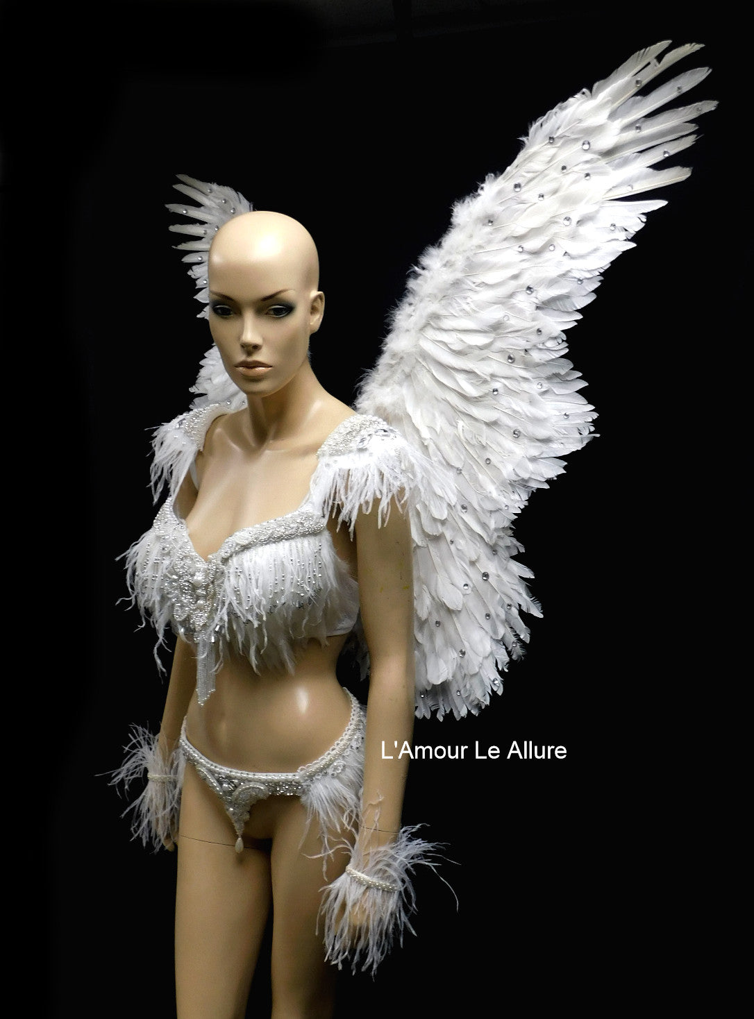 White Rhinestone Feather Angel Bra and Skirt Costume – L'Amour Le Allure