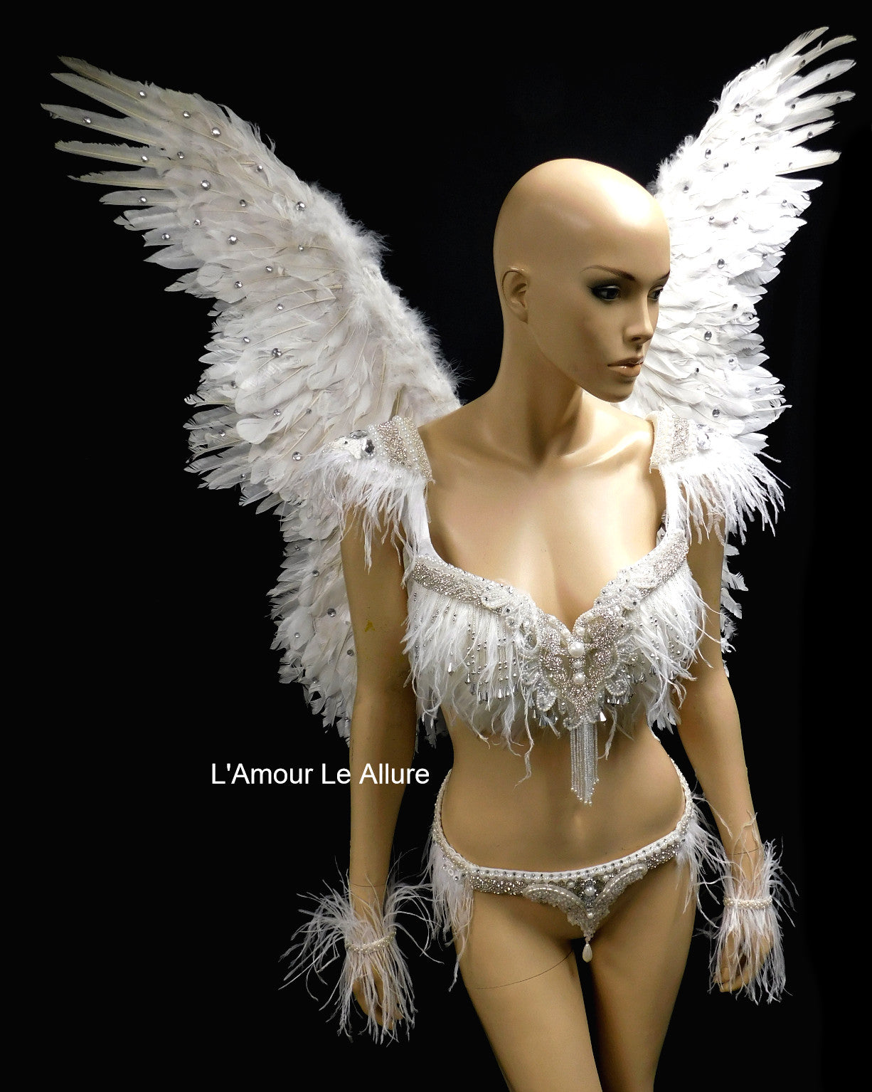 White Rhinestone Feather Angel Bra and Skirt Costume – L'Amour Le Allure