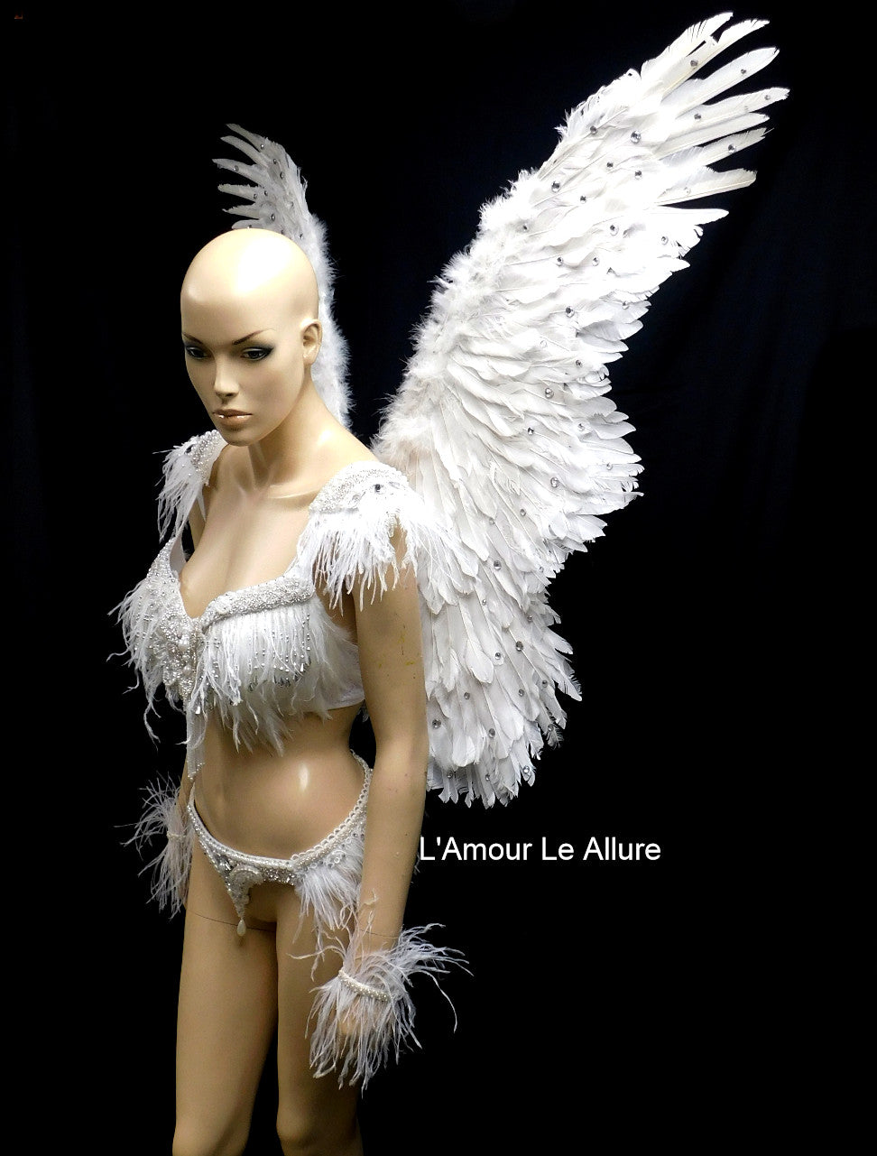 White Rhinestone Feather Angel Bra and Skirt Costume – L'Amour Le Allure