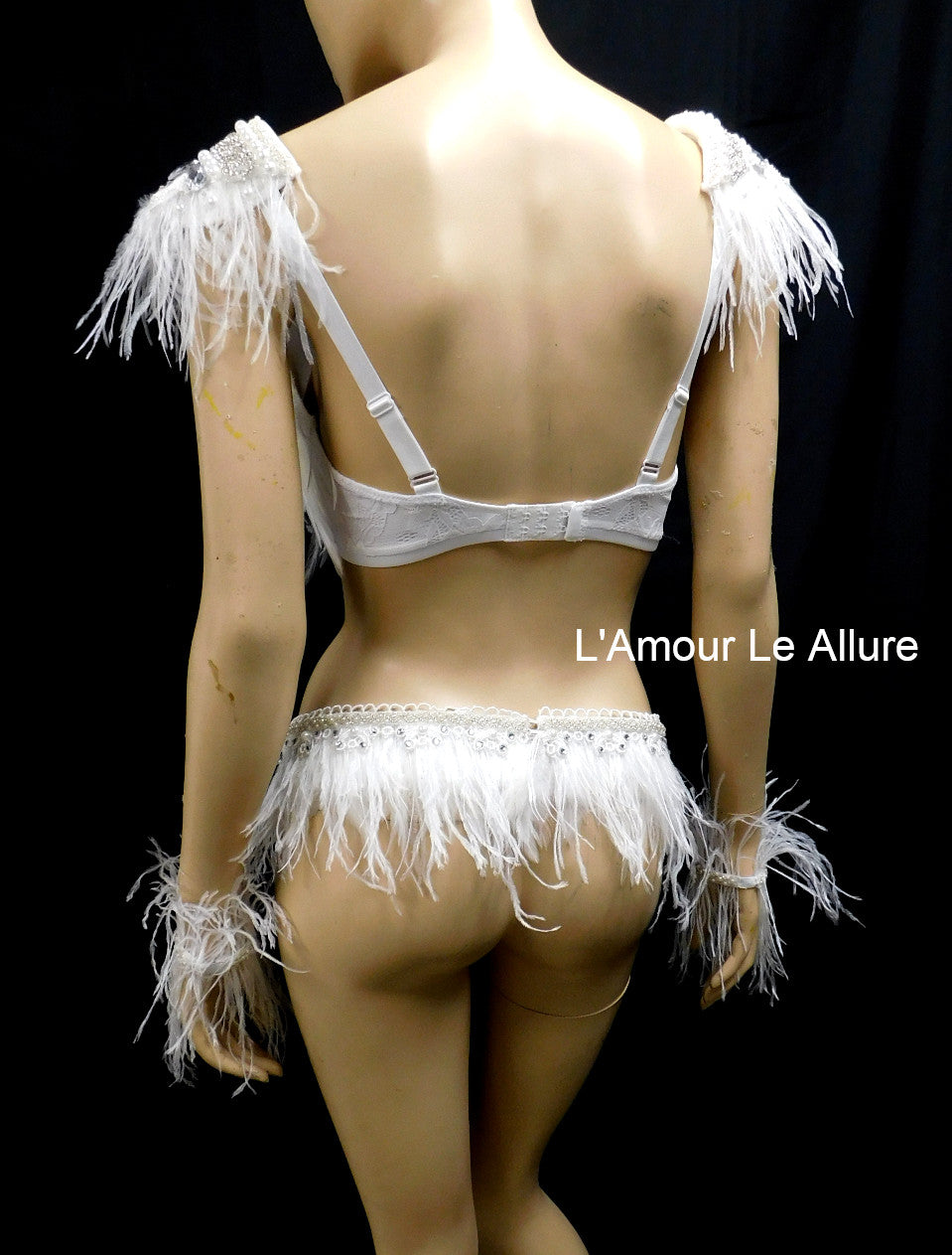 White Rhinestone Feather Angel Bra and Skirt Costume – L'Amour Le Allure