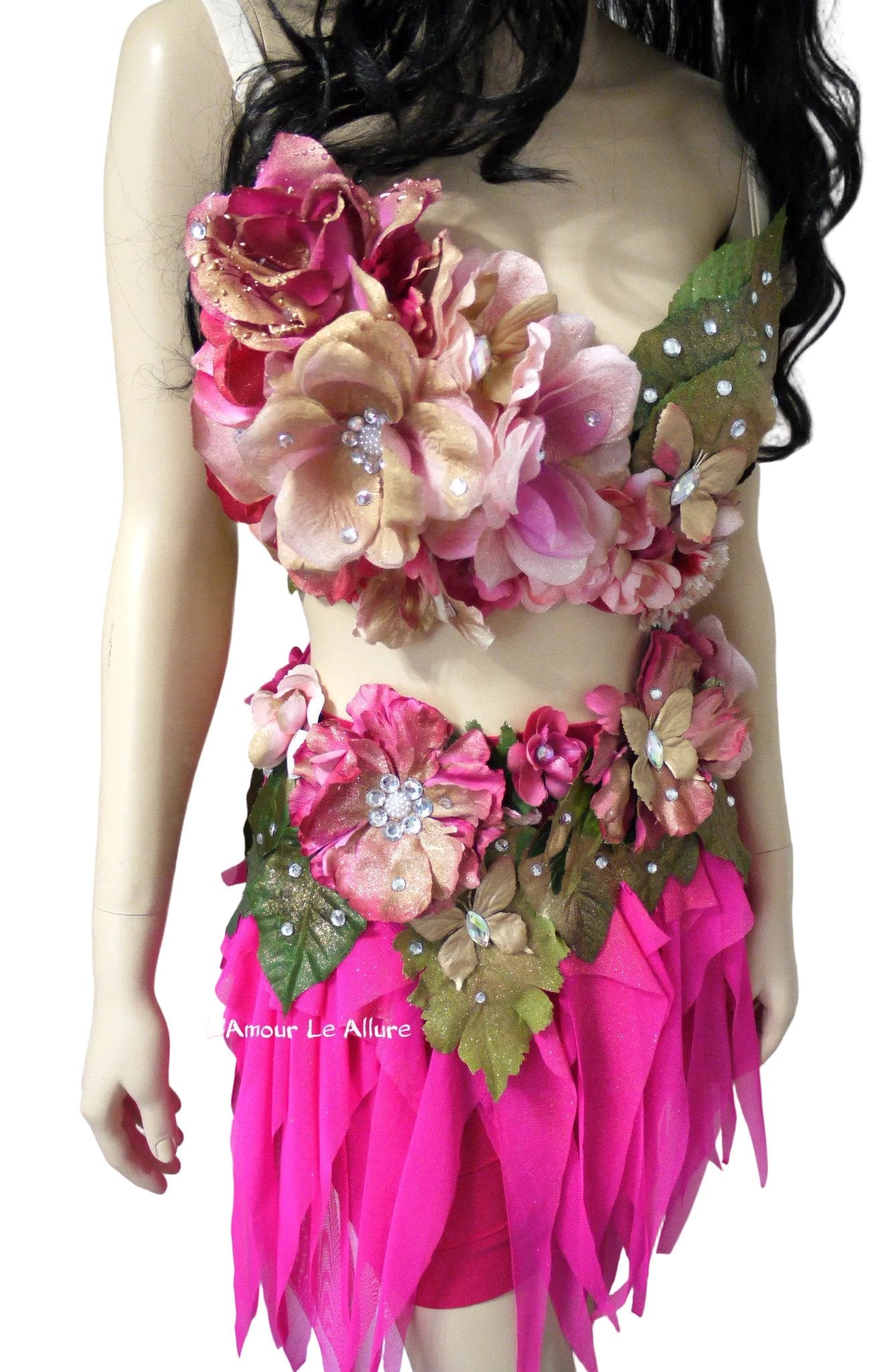 Spring Fairy Floral Bra with High Waisted Skirt - Hot Pink – L'Amour Le ...
